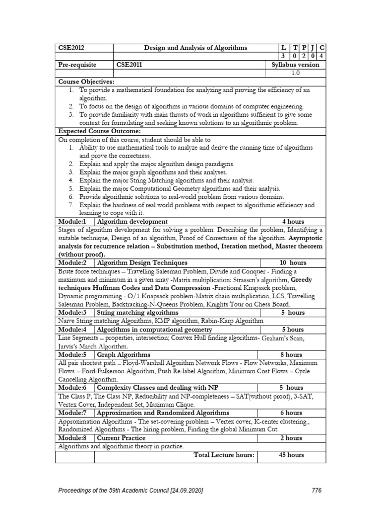 Cse2012 - Design-And-Analysis-Of-Algorithms - Eth - 1.0 - 63 - Cse2012 - 59 Acp | PDF