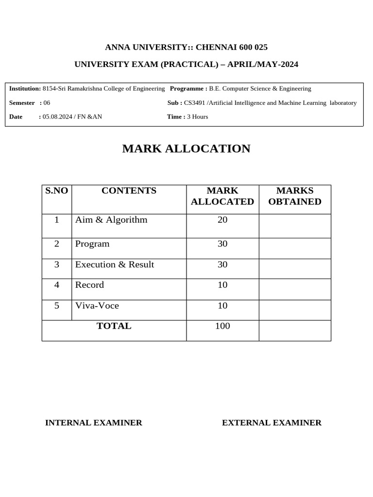 Mark Allocation | PDF