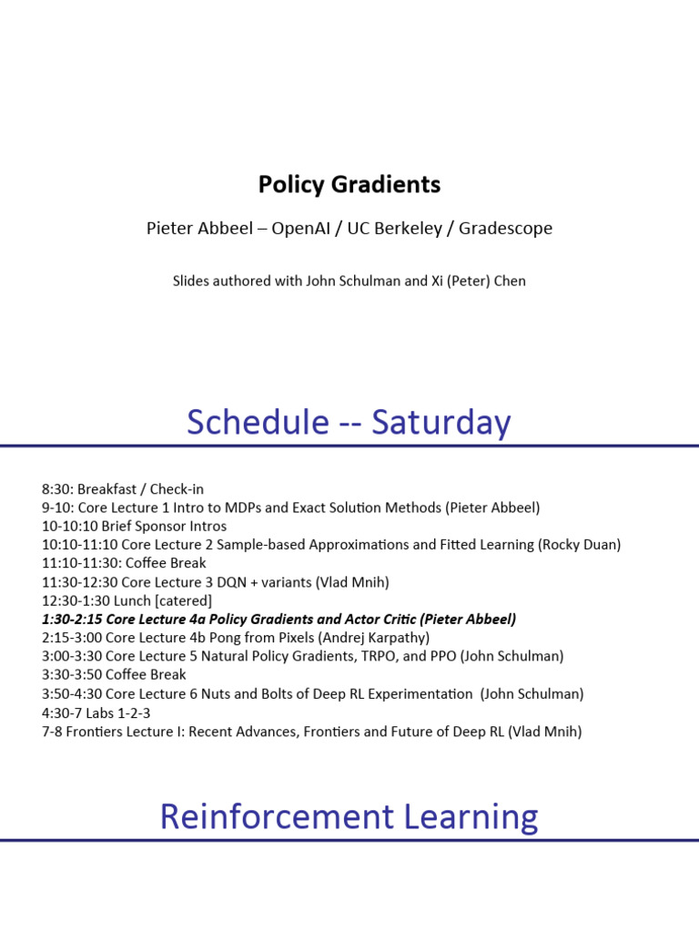 Lec4a Policy Gradients Actor Critic | PDF