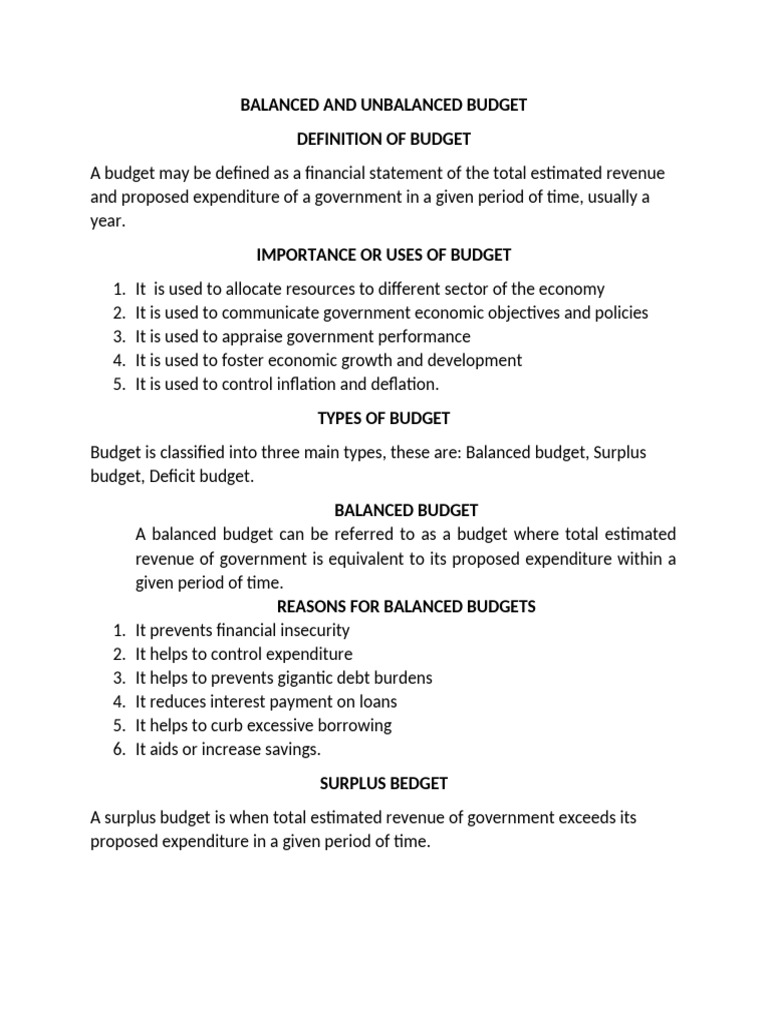 BALANCED AND UNBALANCED BUDGET | PDF