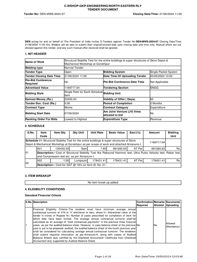 E-Tender for Structural Stability Test | PDF | Limited Liability ...