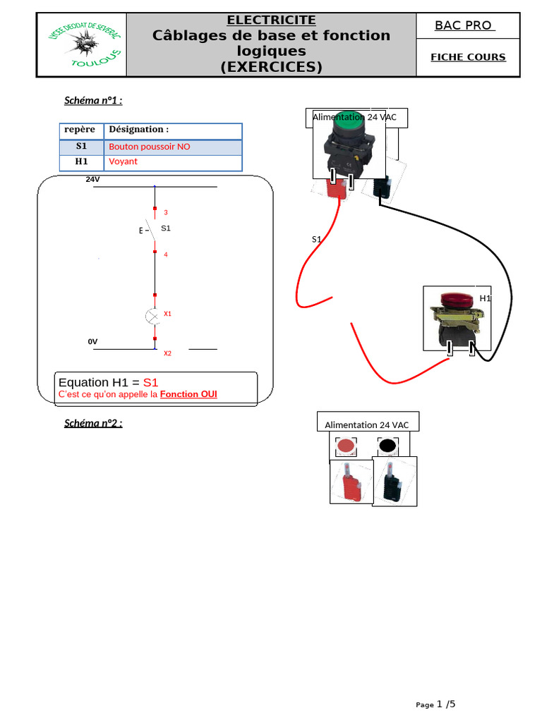 Exercice Câblage de Base Et Équations Logiques Correction | PDF