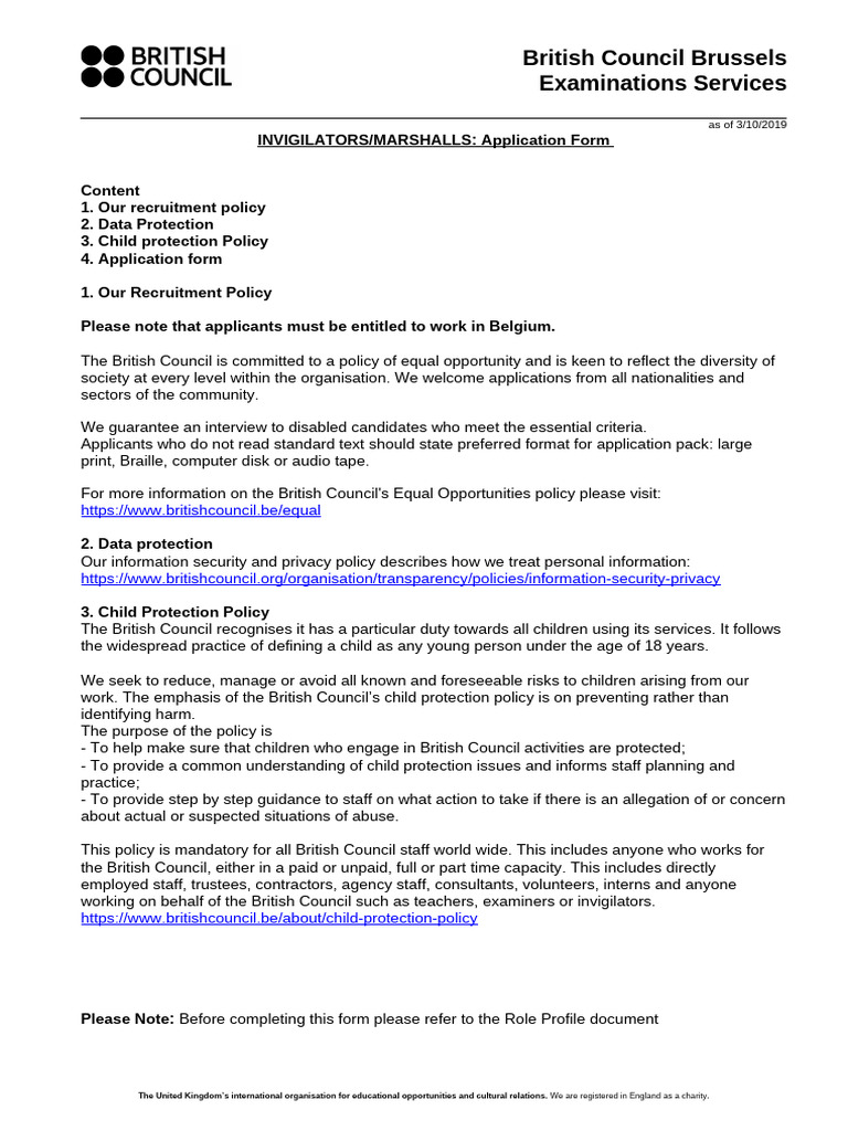 Invigilators Marshalls - Application Form | PDF