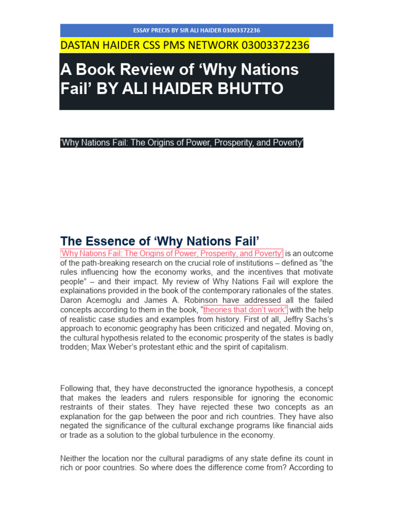 Why Nation Fail by Ali Haider Bhutto 03003372236 | PDF