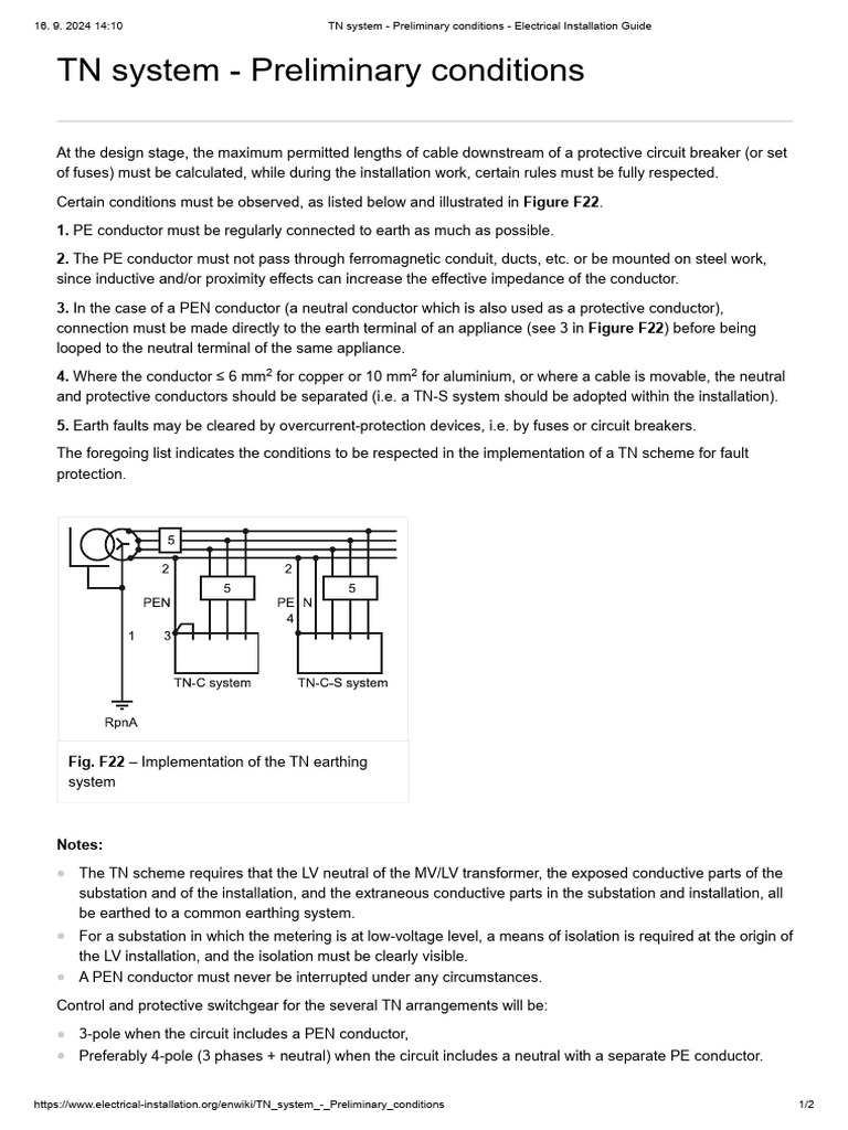 TN system - Preliminary conditions - Electrical Installation Guide | PDF