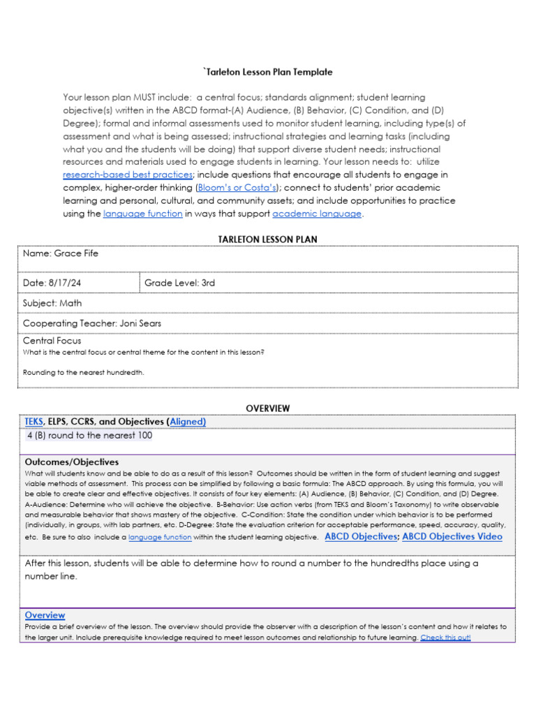 Grace Fife Rounding Lesson Plan | PDF