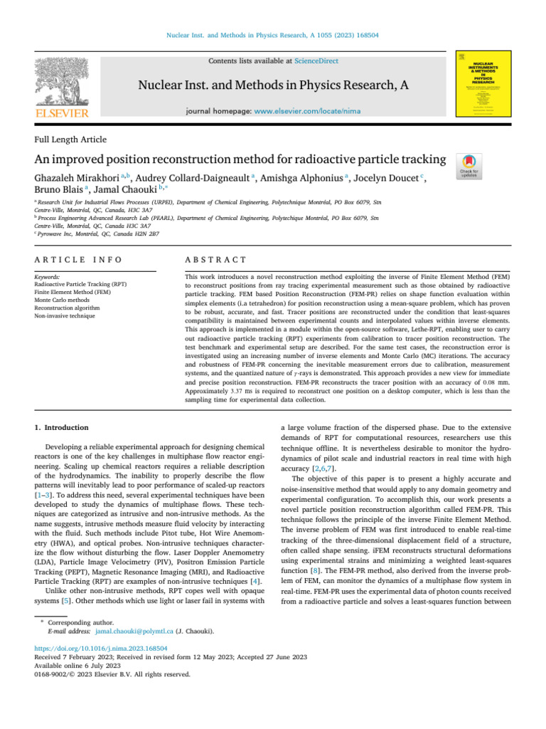 23 - 6 - An Improved Position Reconstruction Method For Radioactive Particle Tracking | PDF