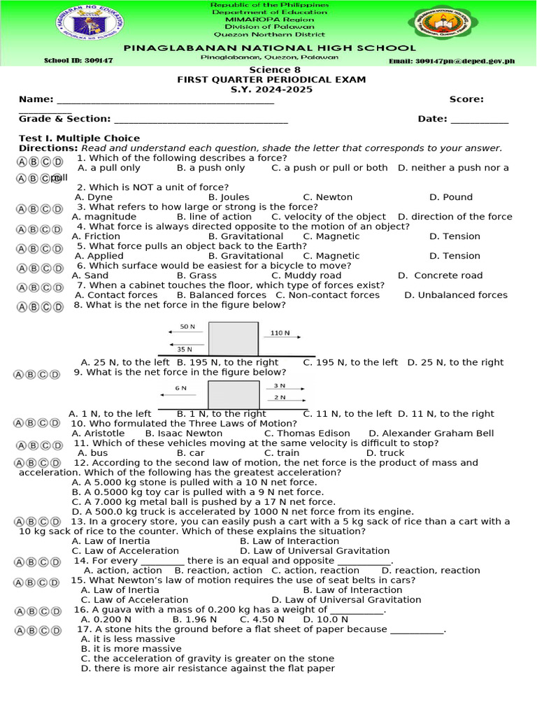1st Periodic Exam in Science 8 | PDF