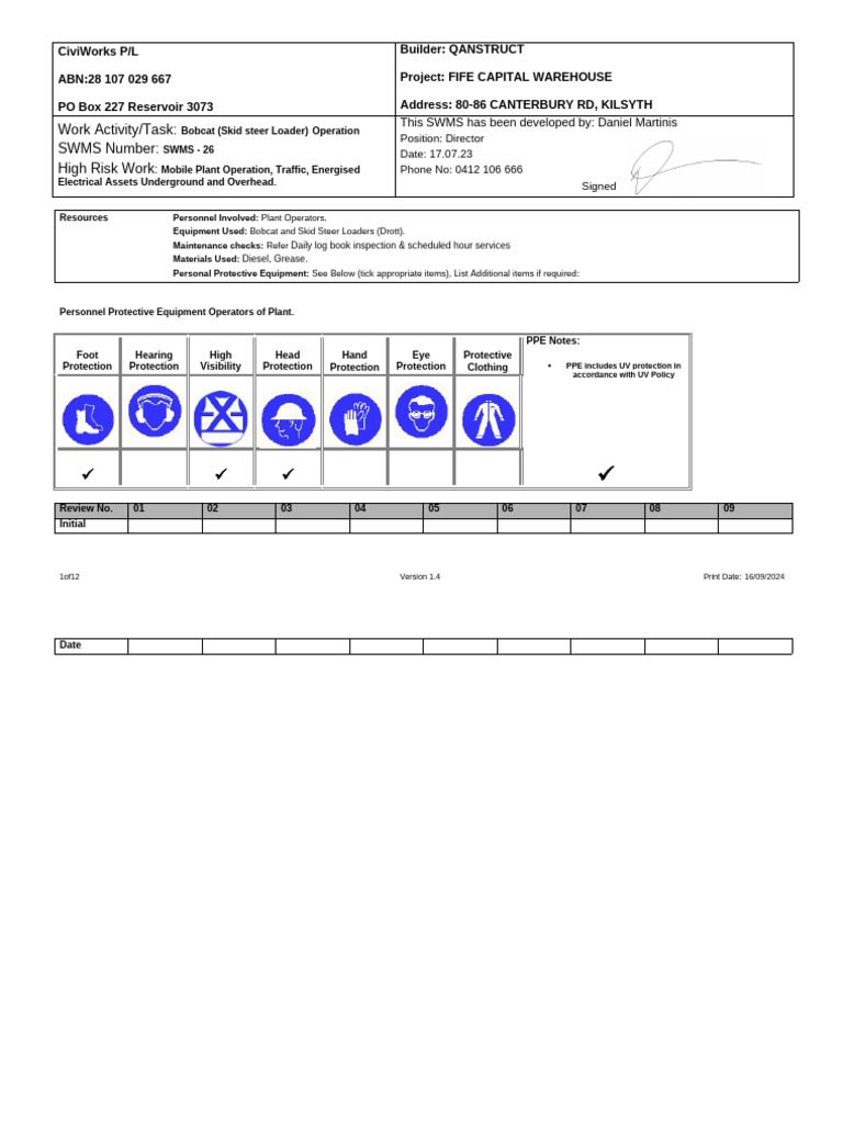 SWMS 26 Bobcat Operation Q | PDF