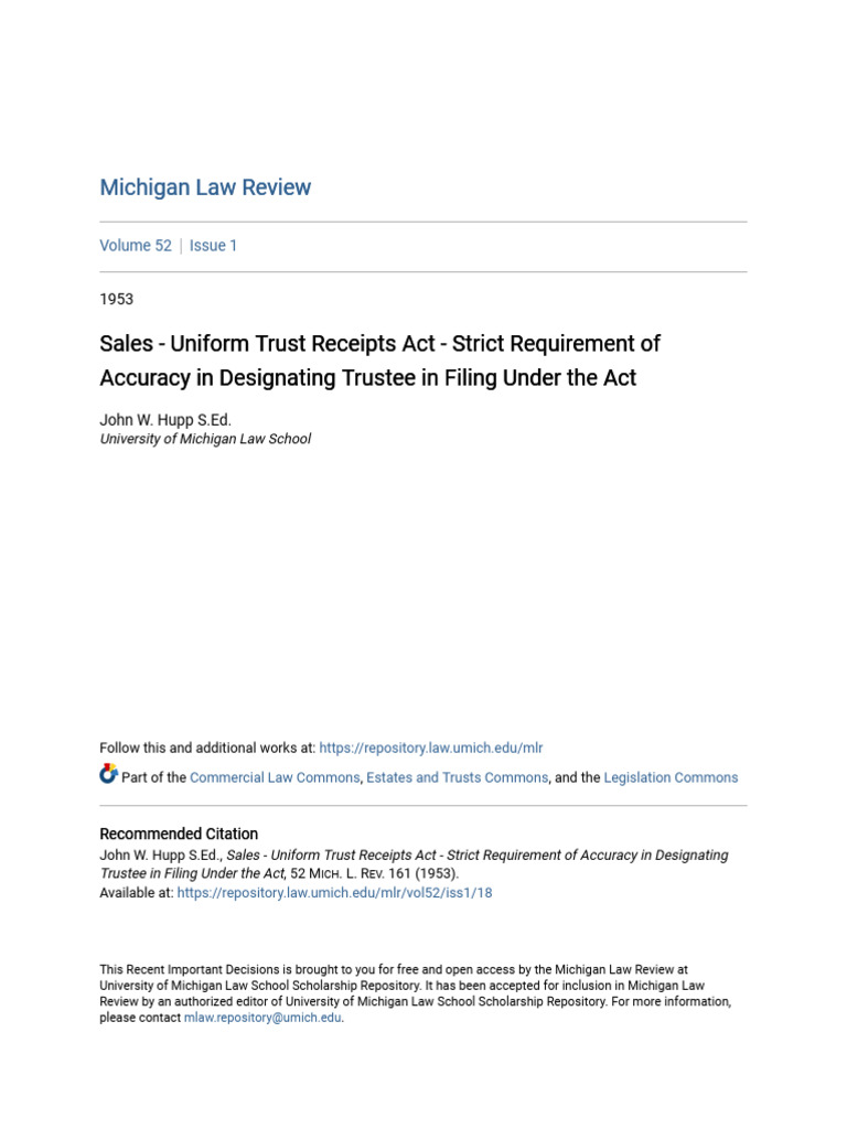 Sales - Uniform Trust Receipts Act - Strict Requirement of Accura | PDF