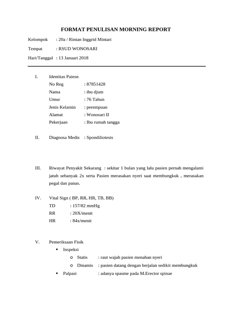 Format Penulisan Morning Report | PDF