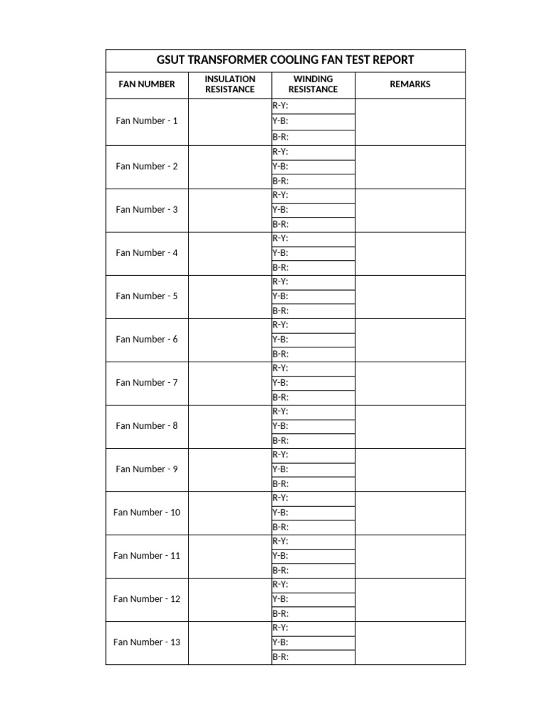 Transformer Cooling fan Checklist | PDF