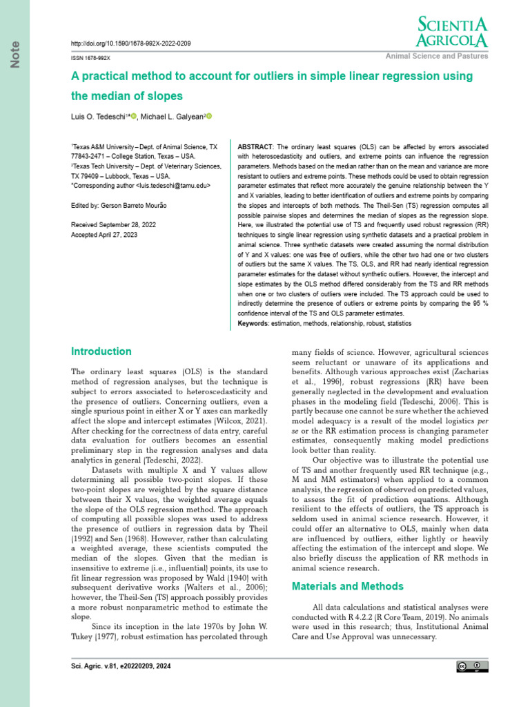 A Practical Method To Account For Outliers in Simple Linear Regression ... A Practical Method To Account For Outliers in Simple Linear Regression ...