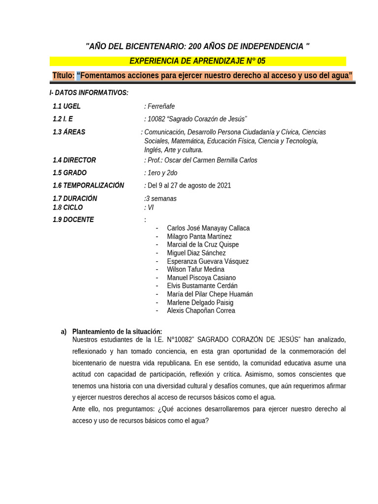 EdA INTEGRAD N°05 VI CICLO | PDF