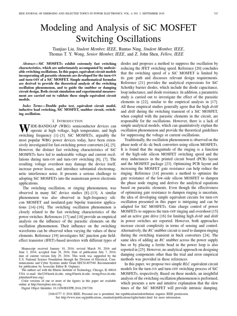 Modeling and Analysis of SiC MOSFET Switching Oscillations | PDF