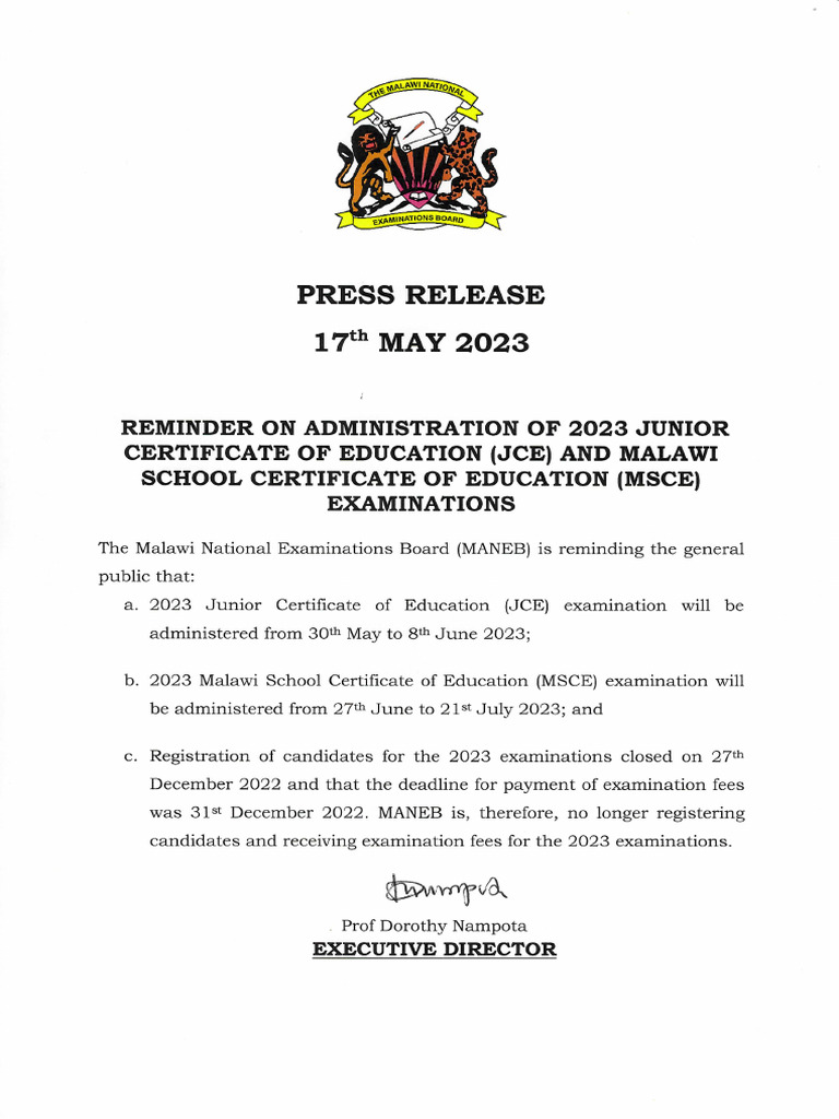 Reminder 2023 JCE & MSCE Exam Admin | PDF