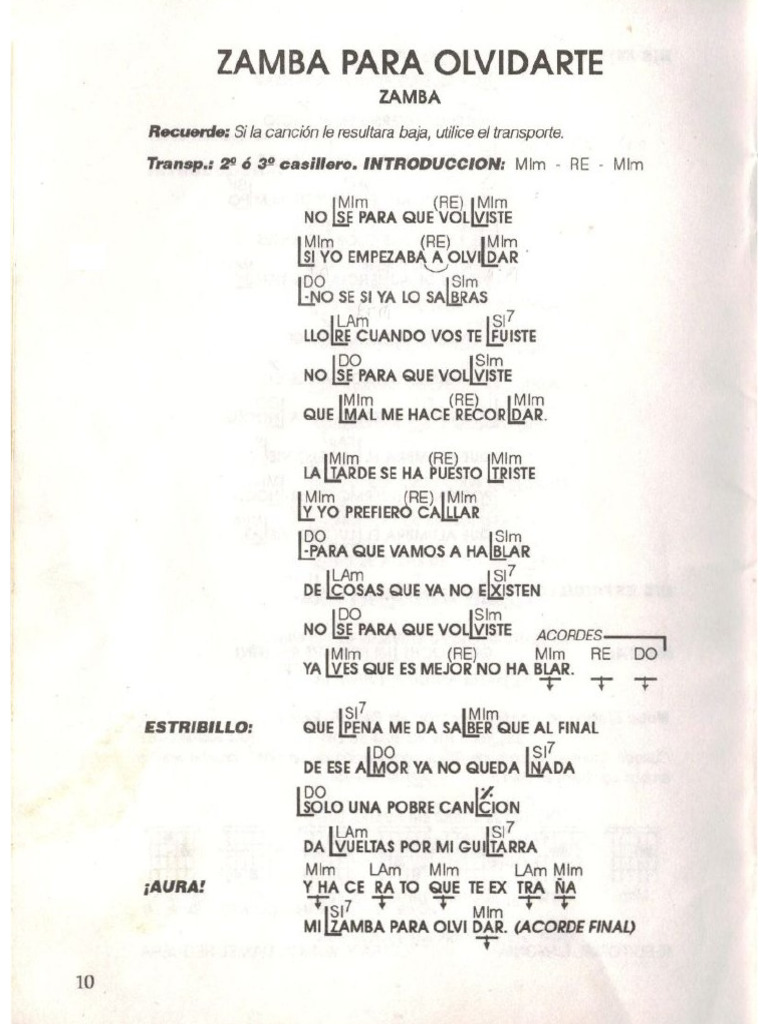 Zamba para Olvidar. Letra y Acordes | PDF