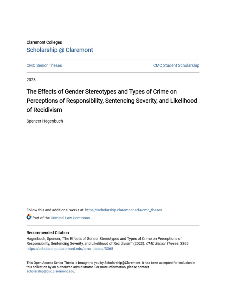 The Effects of Gender Stereotypes and Types of Crime on Perceptio | PDF