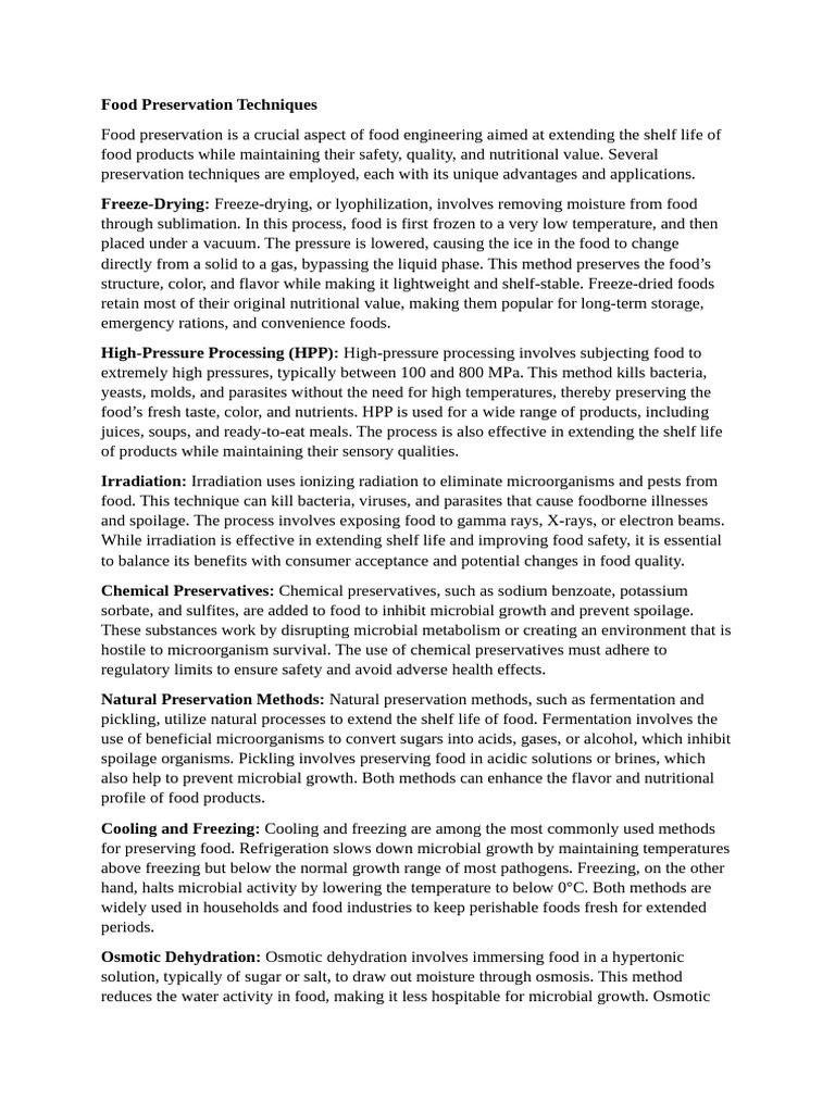 Food Preservation Techniques | PDF