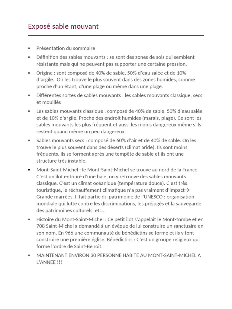 Exposé Sable Mouvant | PDF