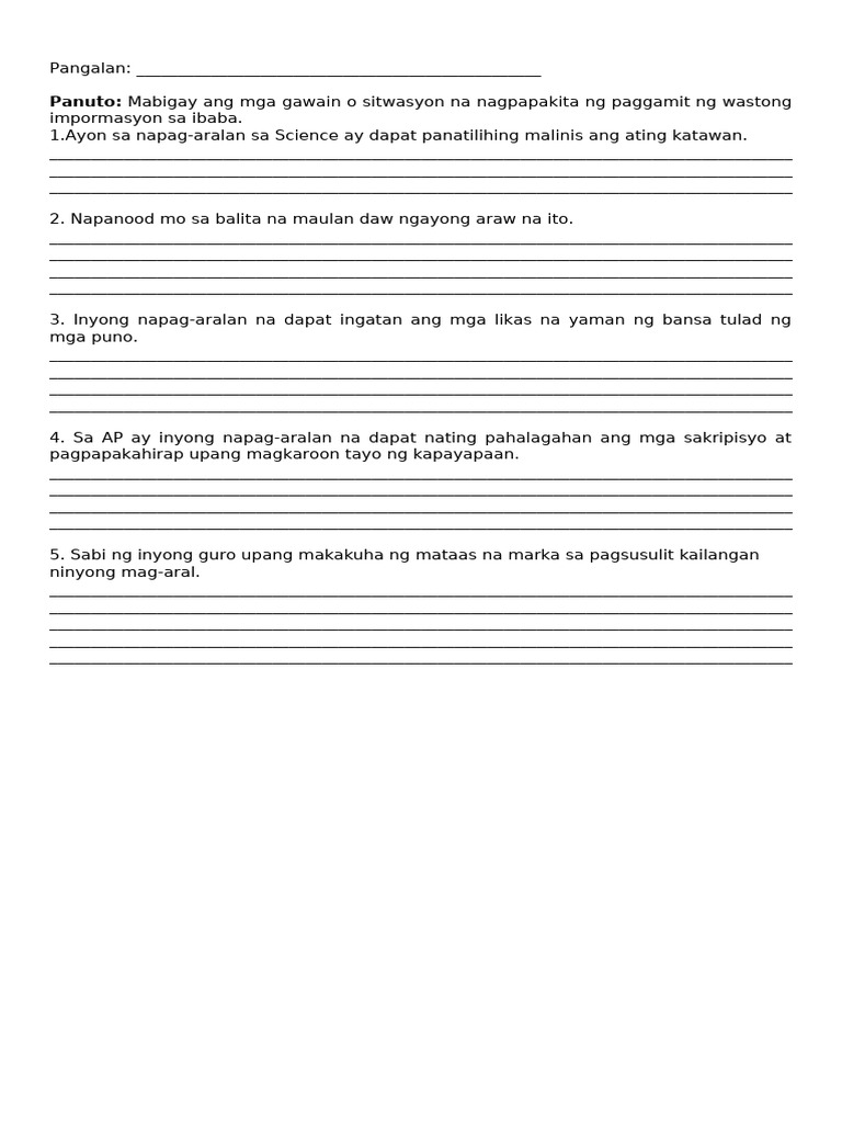 Activity Sheet ESP 6 | PDF