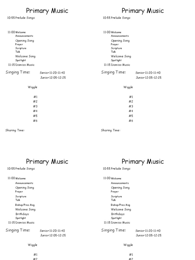 Primary Music Schedule and Activities | PDF