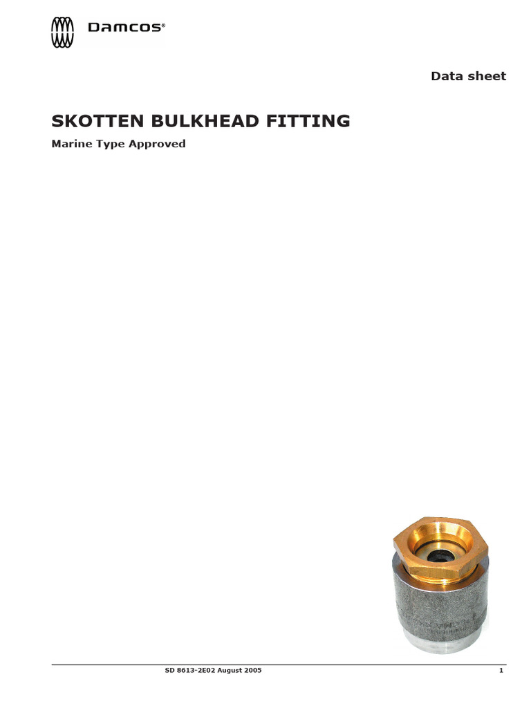 SKOTTEN Bulkhead Fitting Data Sheet | PDF