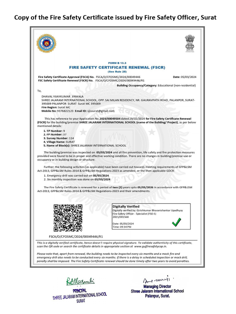Fire Safety Certificate | PDF