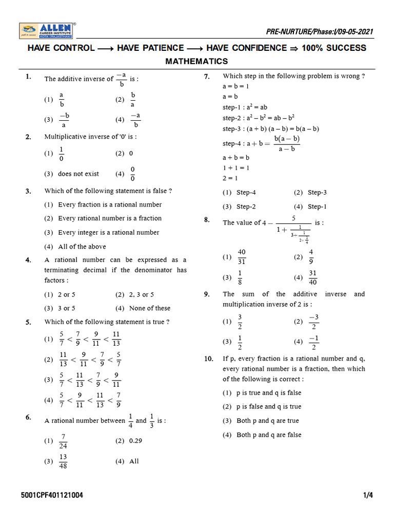 8th Rational Numbers | PDF