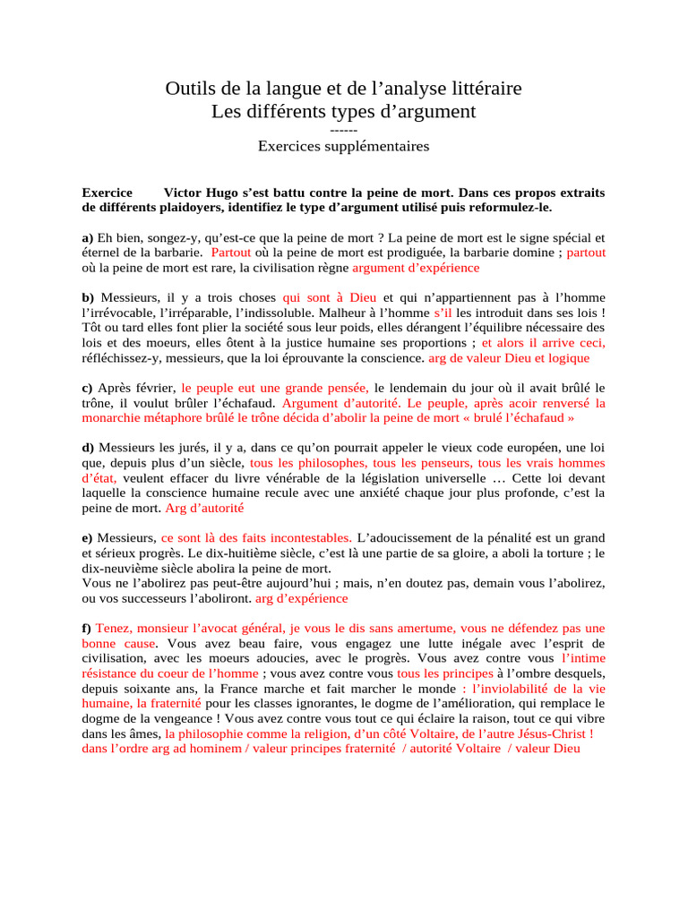 Corrigé Types D'arguments | PDF