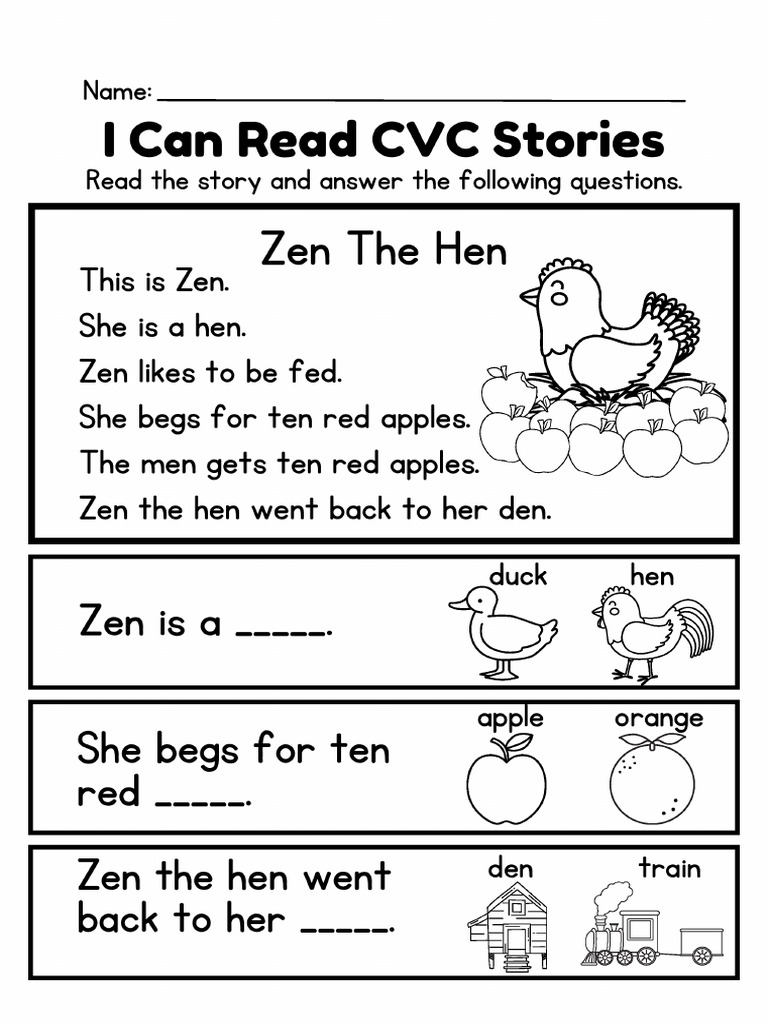 Short E #2 CVC Stories Reading Comprehension English Worksheet | PDF