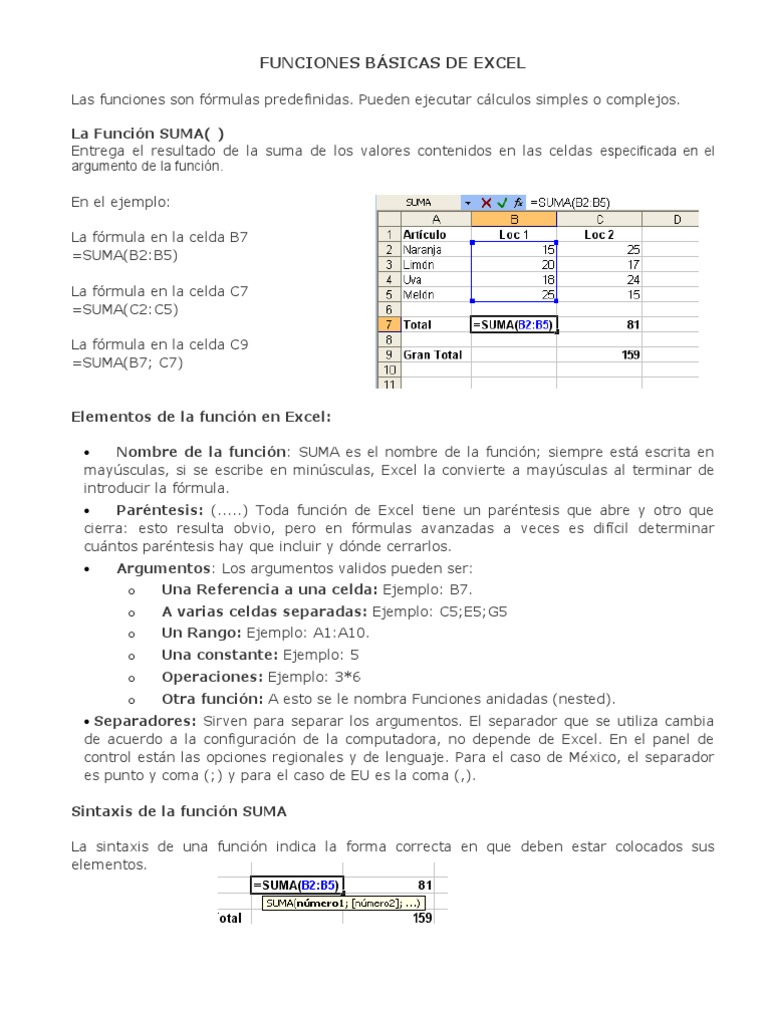 Excel - Funciones Basicas | PDF | Fórmula | Microsoft Excel