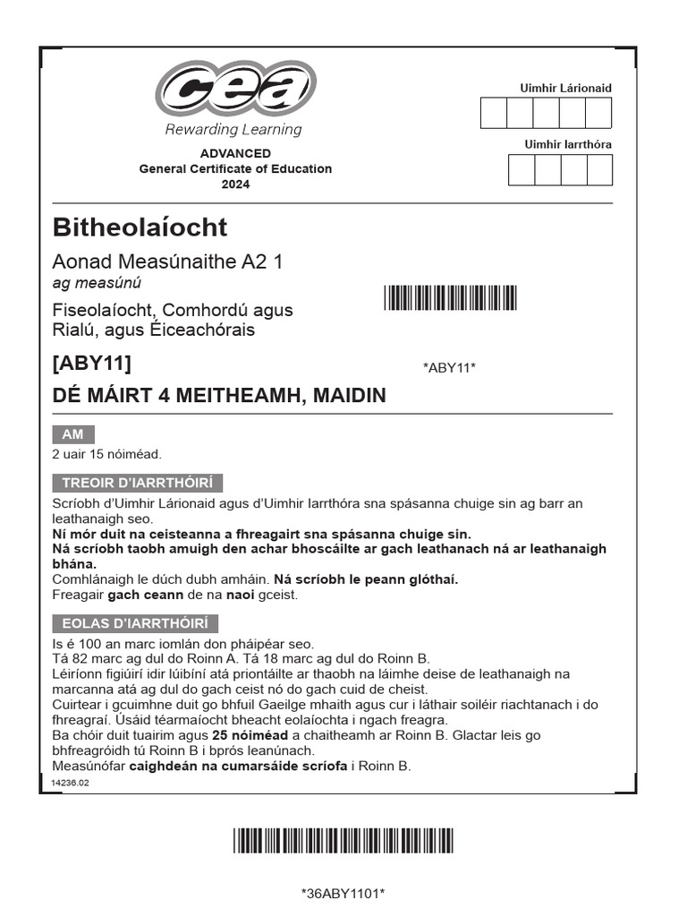 Bitheolaíocht: Aonad Measúnaithe A2 1 | PDF