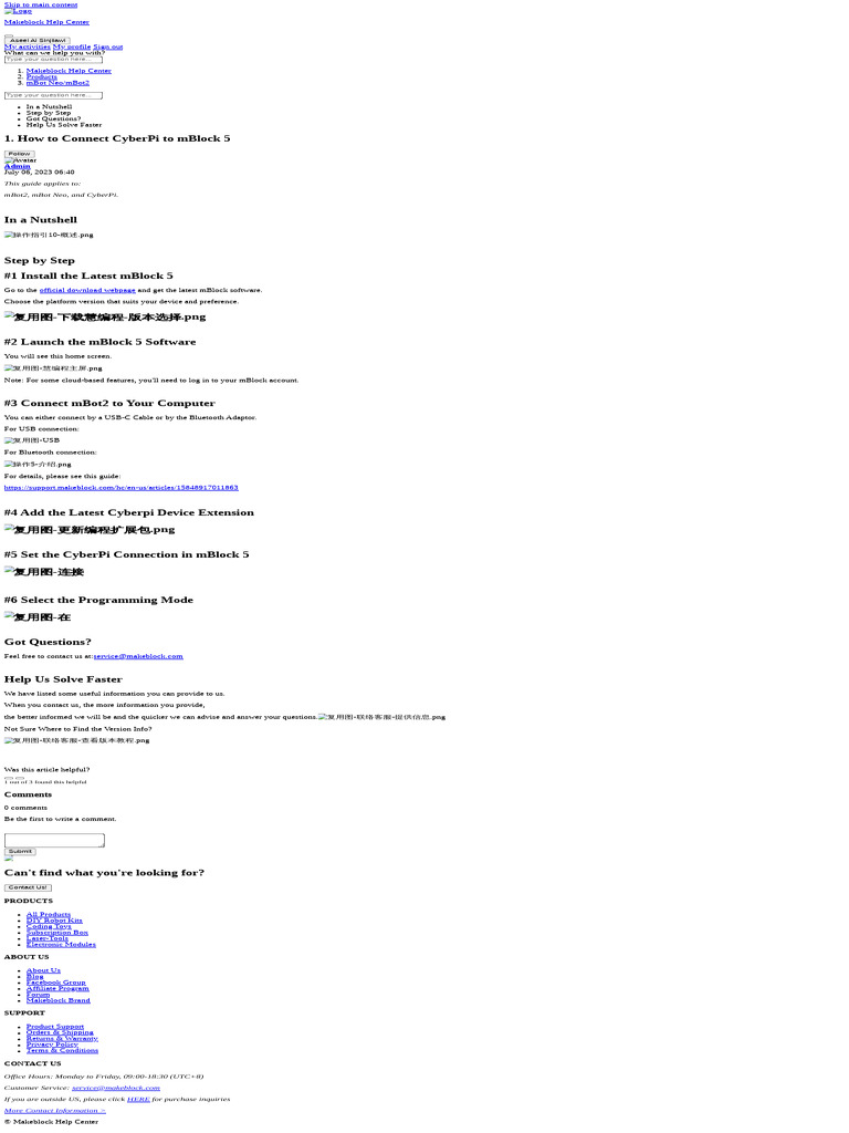 How To Connect CyberPi To Mblock 5 - Makeblock Help Center | PDF
