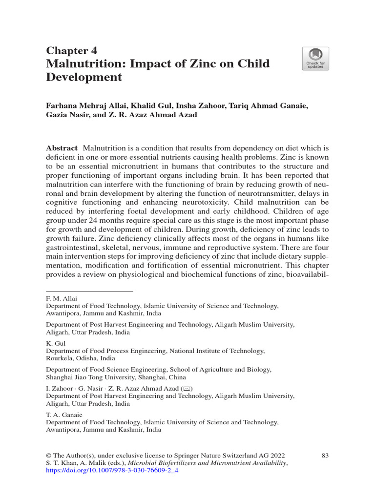 Zinc's Role in Child Malnutrition | PDF | Zinc | Micronutrient