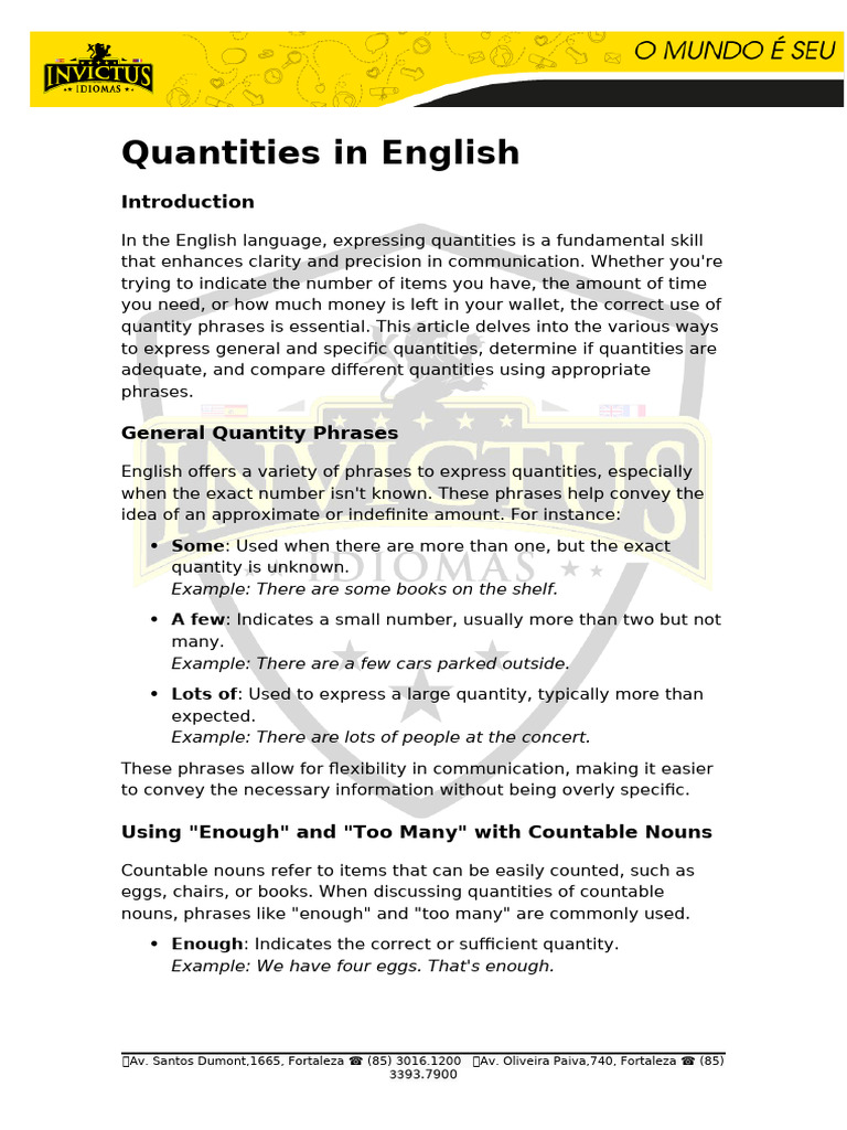 Quantities in English | PDF