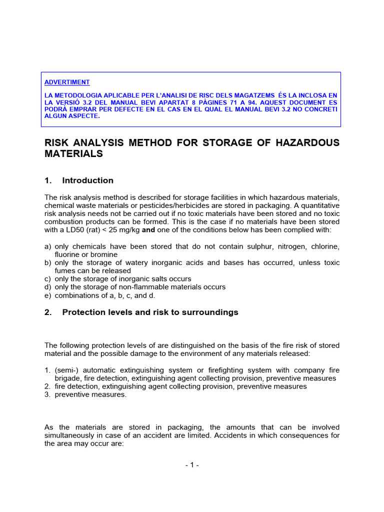Risk Analysisamethod For Storage of Hazardous Materials | PDF