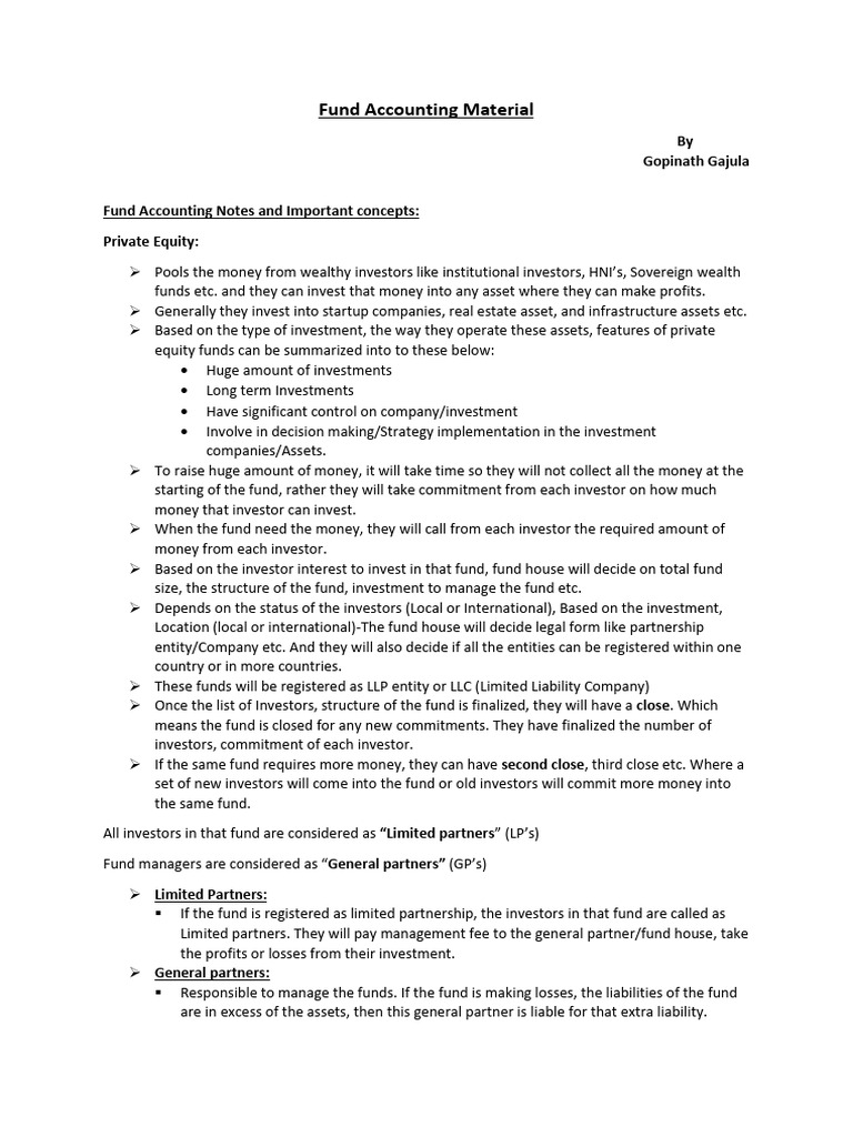 Fund Accounting Private Equity Reference Document | PDF