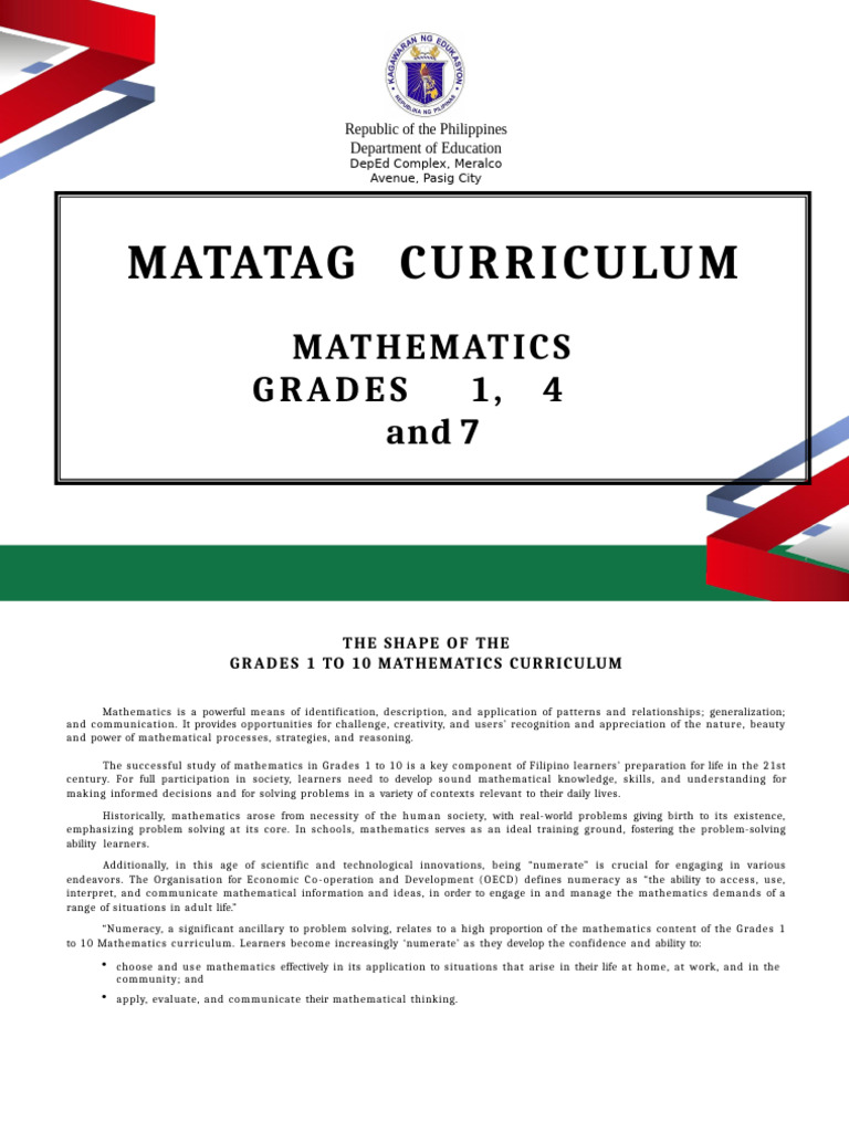 MATATAG Mathematics CG Grades1 4 and 7 | PDF