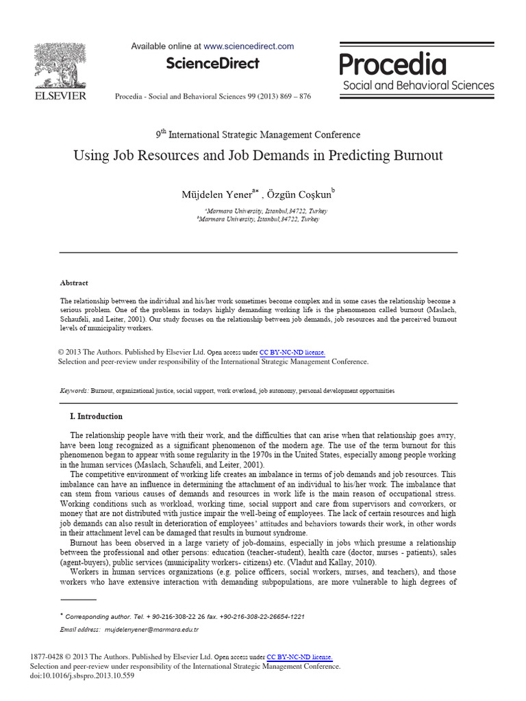 Using Job Resources and Job Demands in Predicting Burnout | PDF