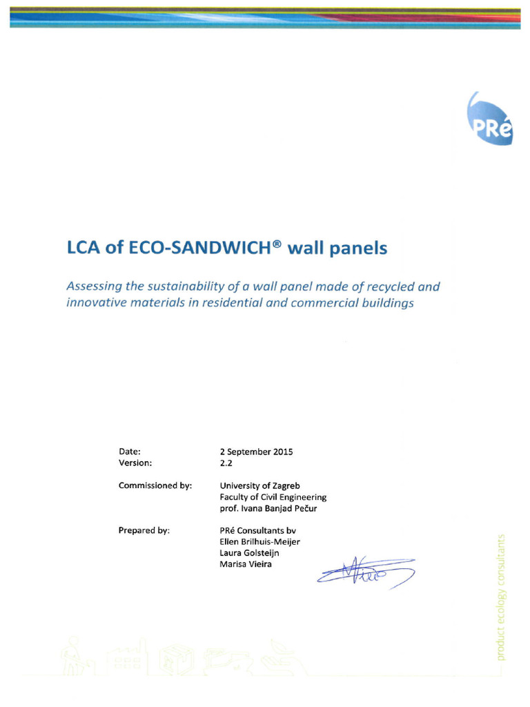 2015 - PRé Consultants - LCA of Sandwich Panels | PDF