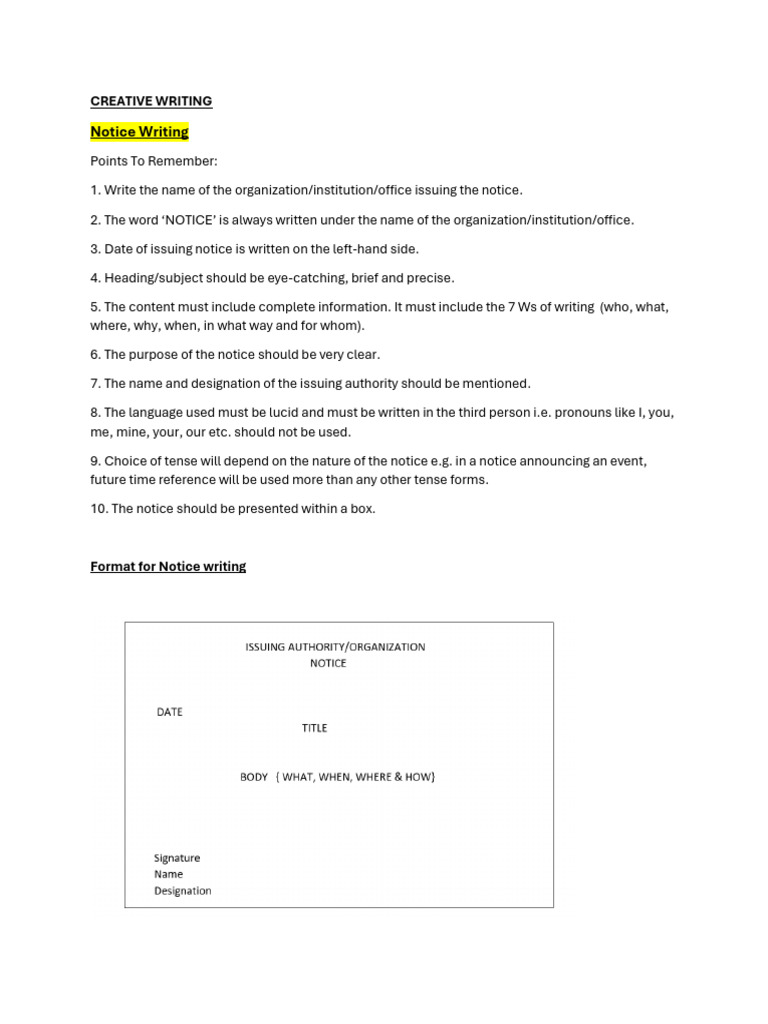 Notice Writing-Notebook Work | PDF