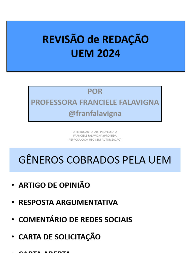 Revisao Geral Uem 1 Sem - Prof Franciele Falavigna | PDF