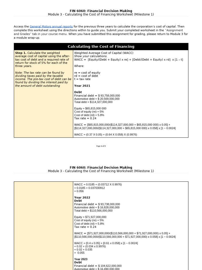 FIN 6060 Module 3 Worksheet (Milestone 1) | PDF