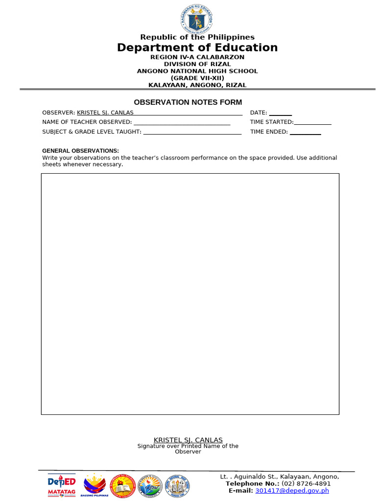 COT-RPMS Observation Notes For T I-III For SY 2023-2024 | PDF