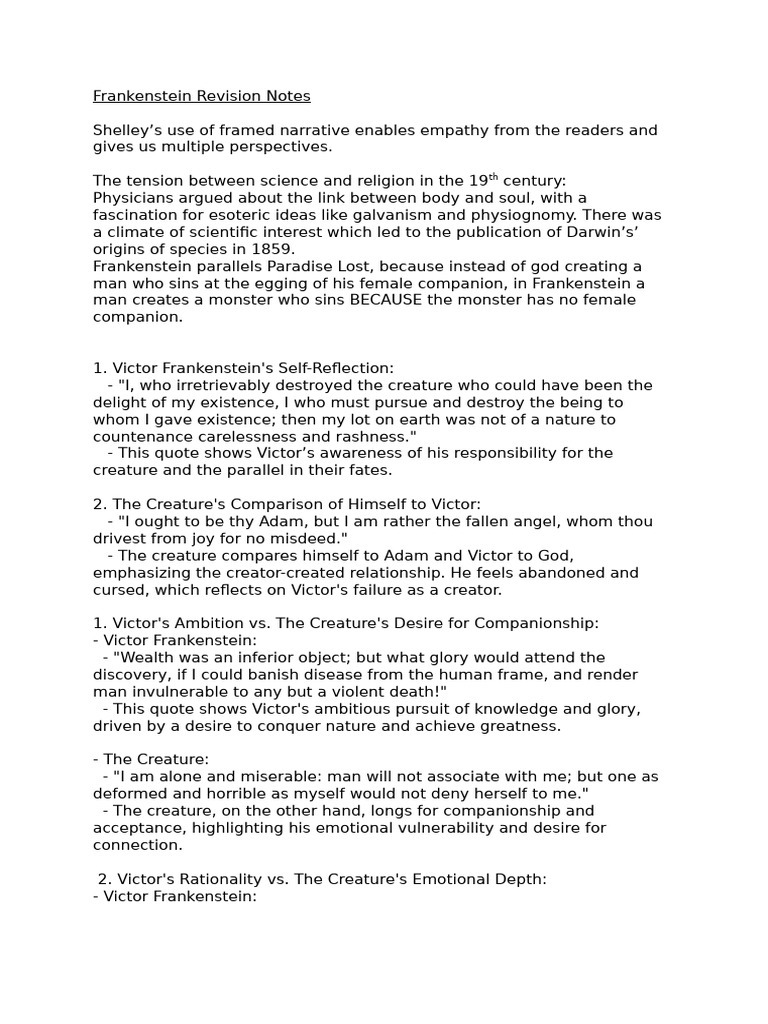 Frankenstein Revision Notes | PDF