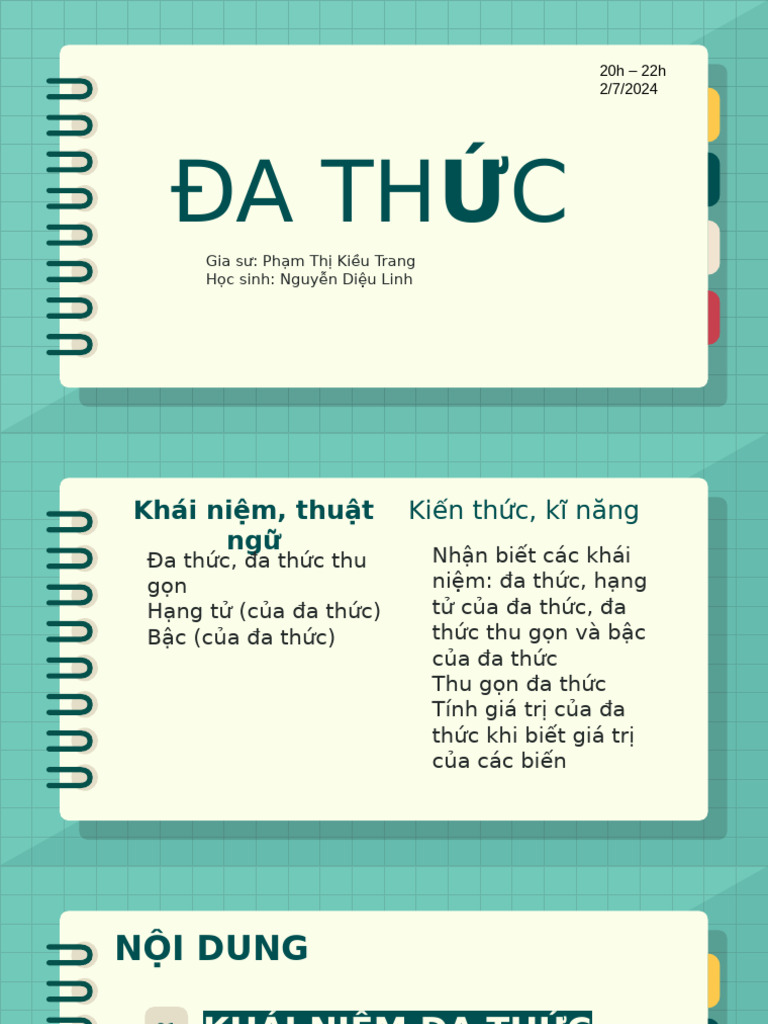 Đa Th C: Gia sư: Phạm Thị Kiều Trang Học sinh: Nguyễn Diệu Linh | PDF
