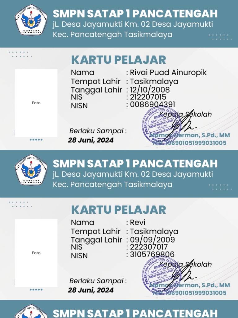 Kartu Pelajar Siswa SMA Id Card | PDF