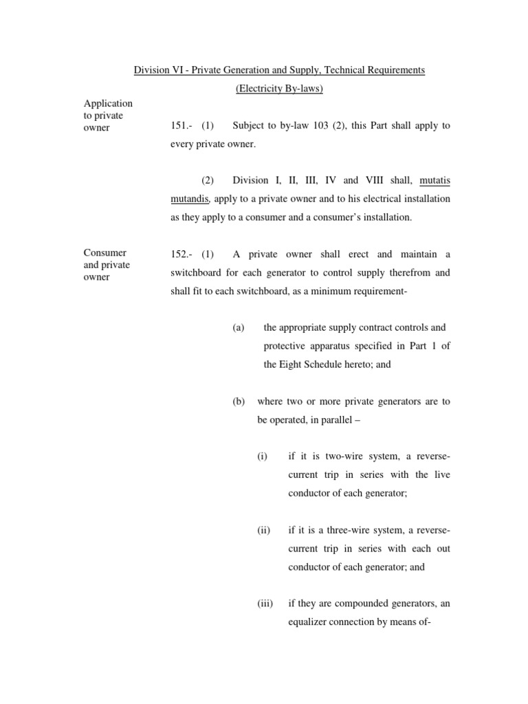 Technical Requirements Private Generation Electrical | PDF