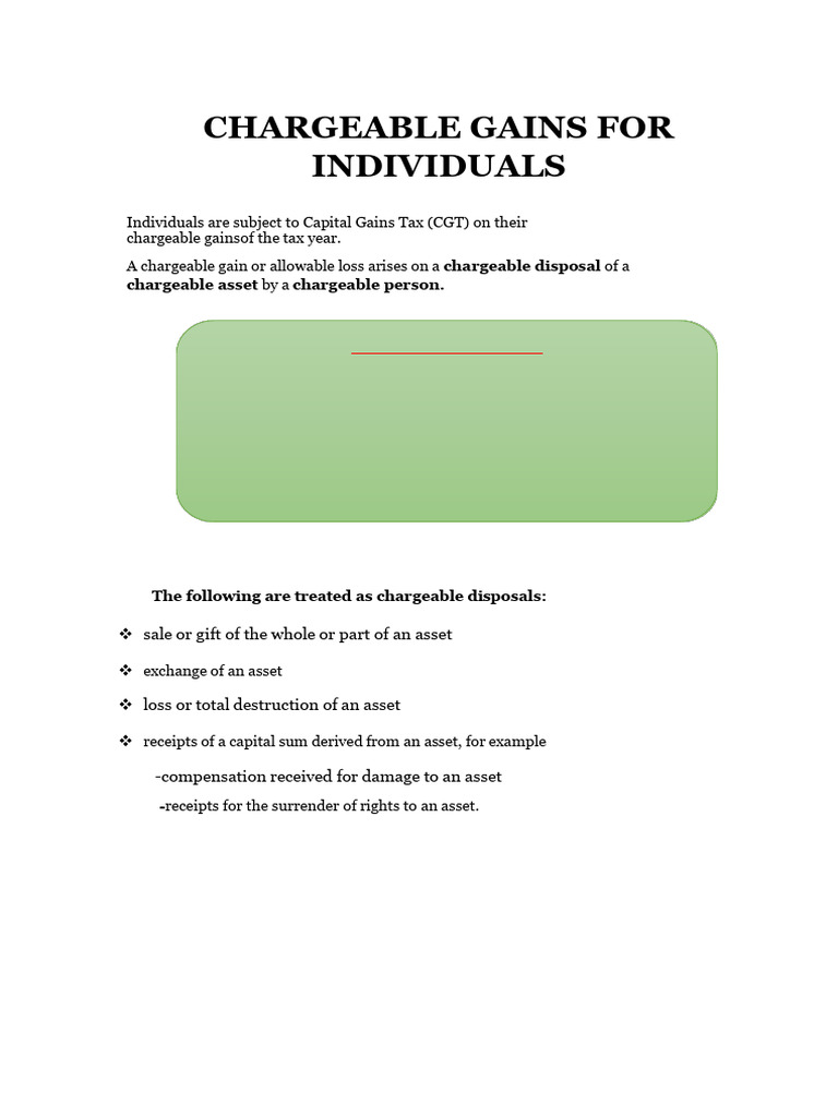 CHP 13 CHARGEABLE GAINS FOR INDIVIDUALS | PDF